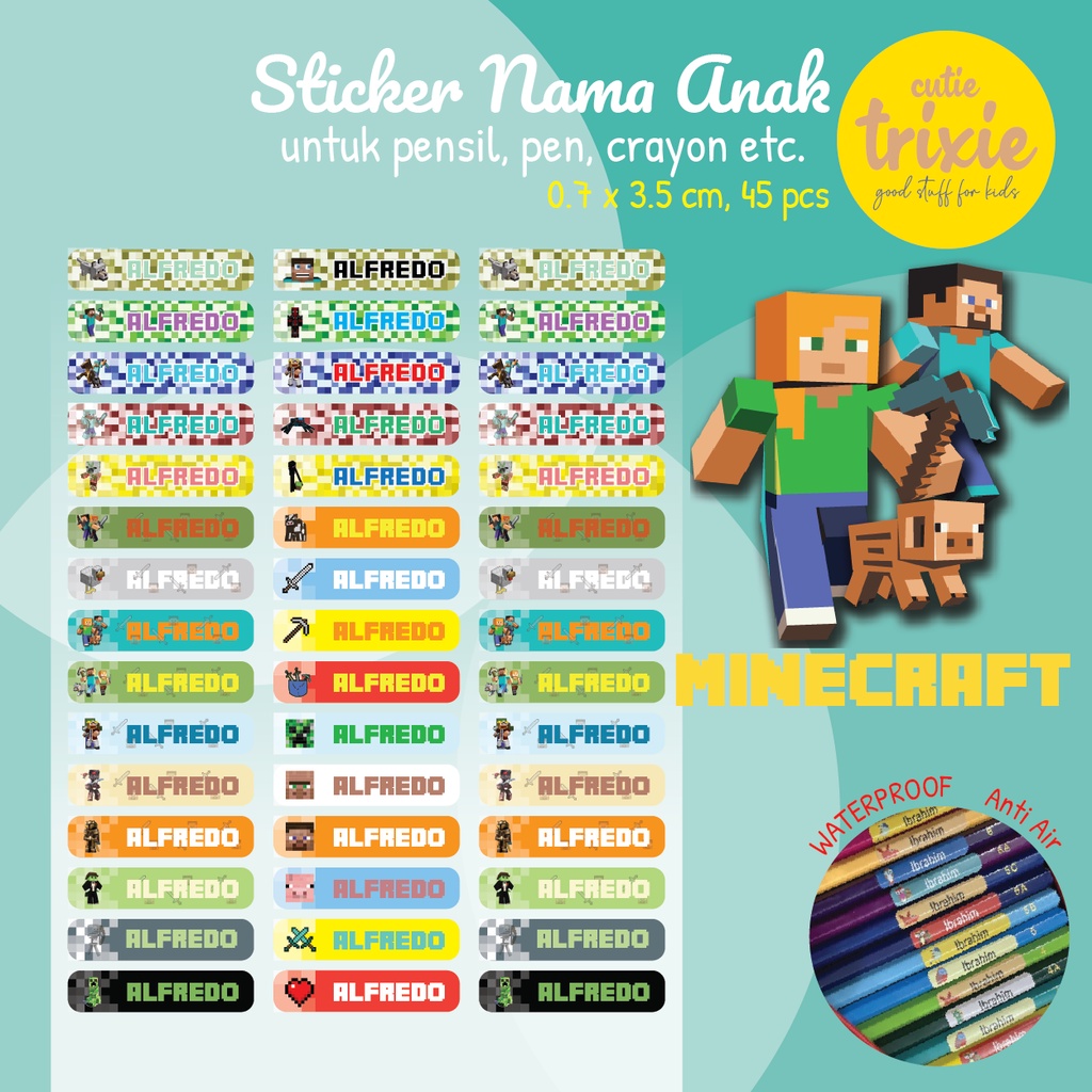 Minecraft Pencil Name Label Sticker | Shopee Singapore