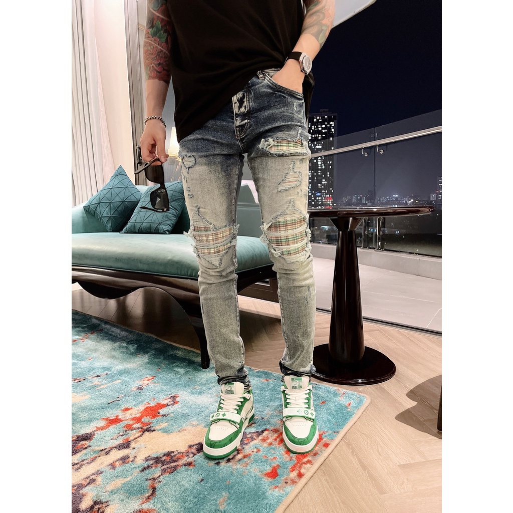[New 2023] Amiri jeans ri ripped shampoo with striped thighs LA 2022 on ...