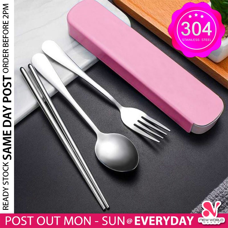 STAINLESS STEEL 》3 PCS Spoon Fork Chopstick Set Camping Tableware Kit ...