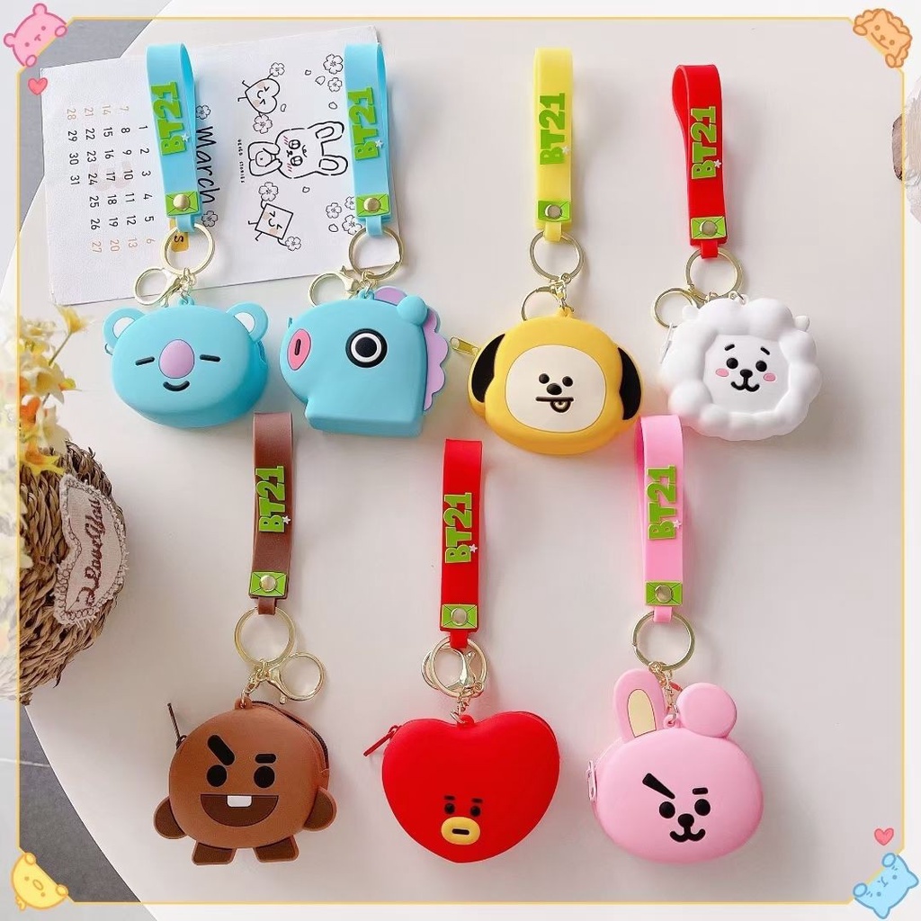 BTS BT21 Coin Purse Kpop Wallet Silicone Wallet Cute BTS Keychain Pendant Shooky Tata Cooky ...