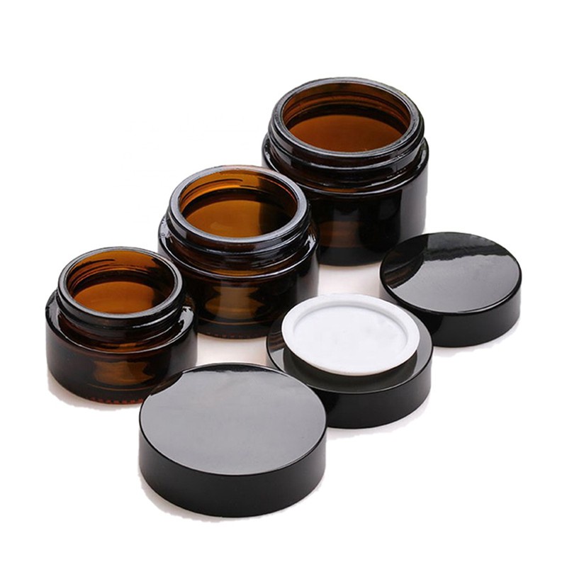5g, 10g, 20g Amber Glass Cosmetic Jar with Black Lid Stopper Cream Jar ...