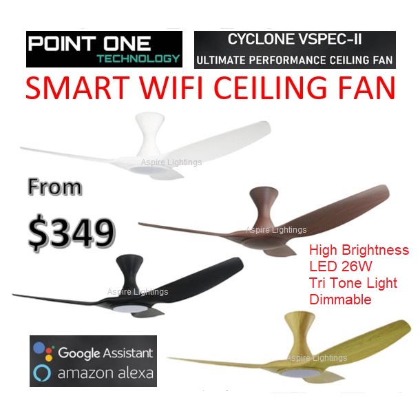 Ceiling Fan Light Point One Cyclone Vspec-II 46" 52" Eco Fan Remote DC ...