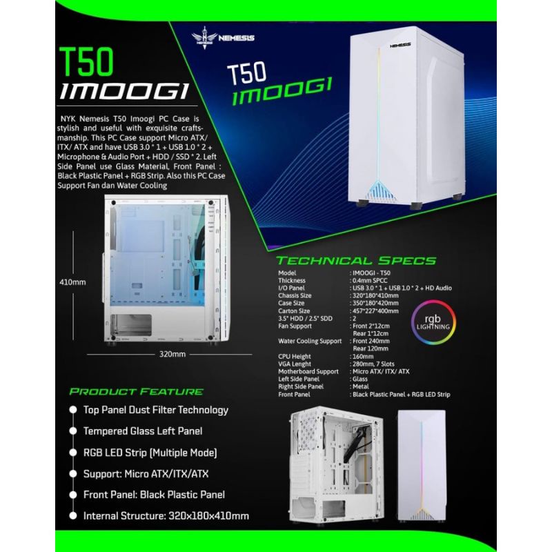 Nyk Nemesis T50 Imoogi M ATX Gaming PC Case Includes 1Fan RGB | Shopee ...