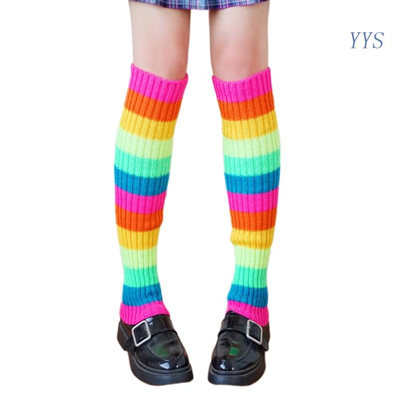 YYQ Women 80s Retro Party Ribbed Knit Leg Warmers Neon Rainbow ...