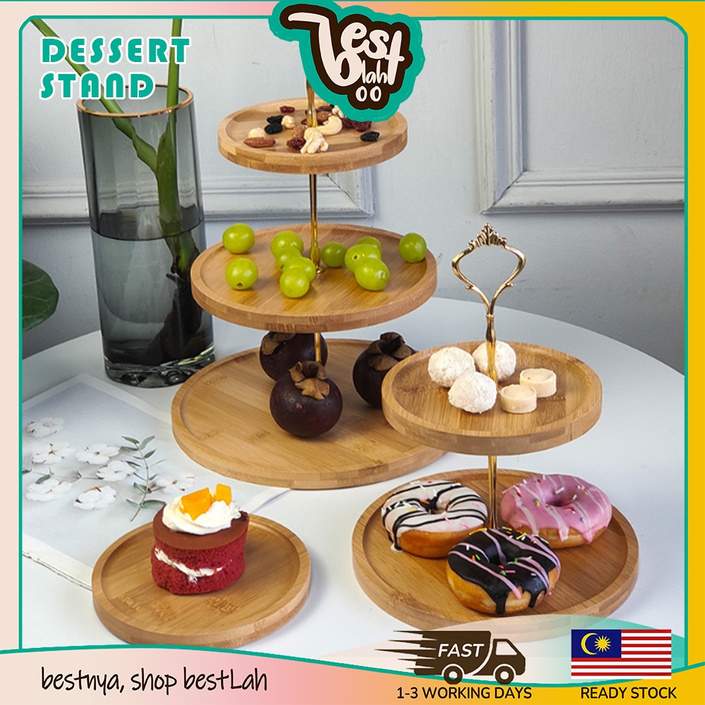 BESTLAHH Wooden High Tea Stand Dessert Plates Cupcake Tea Party Serving ...