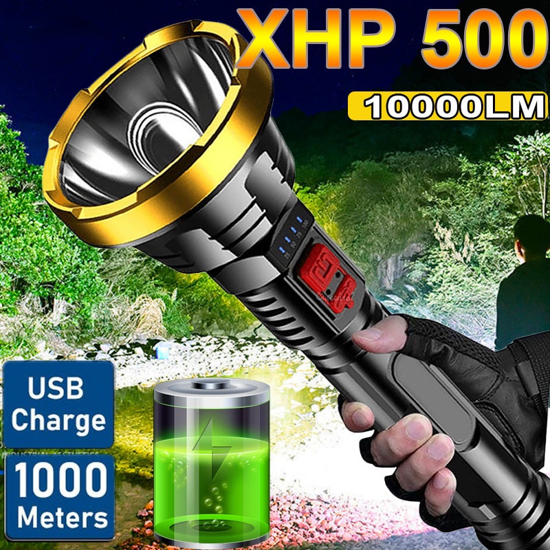500000LM Powerful flashlight rechargeable waterproof Long Rang search light 1000m led torch ...