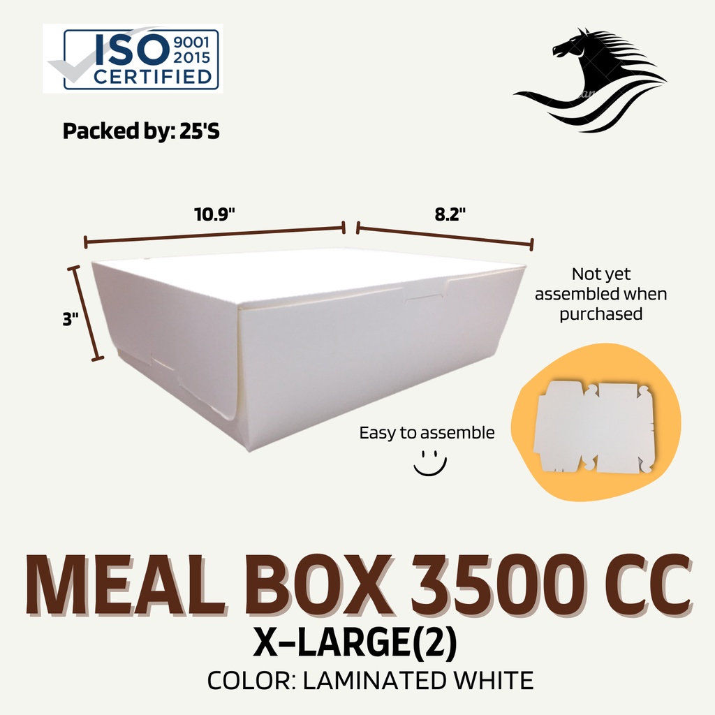 3500CC (XL-2) Flat Paper Meal box / Lunch Box Laminated Plain White ...
