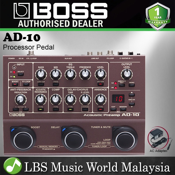 Boss AD-10 2-ch Acoustic Preamp Guitar Processor Pedal for Electric Guitar (AD10 AD 10 ...