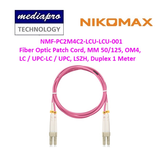NIKOMAX NMF-PC2M4C2-LCU-LCU-001 Optical Fiber Patch Cord, Multi Mode 50/125, OM4, LC/UPC-LC/UPC ...