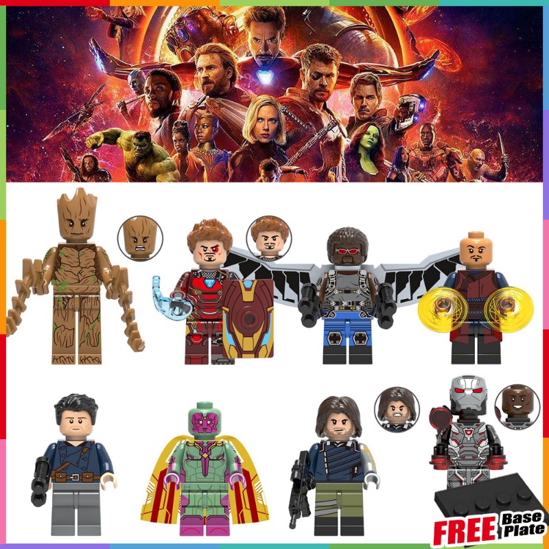 Groot Minifigures Vision Falcon Iron Man War Machine Winter Soldier ...