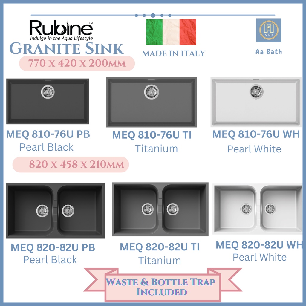 [SG Selle] Rubine Granite Undermount Kitchen Sink Made In Italy MEQ 810 ...