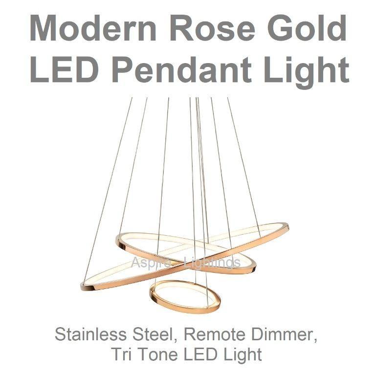 Pendant Light Hanging Lights LED Hight Bright Classy Rose Gold 3 Ring ...