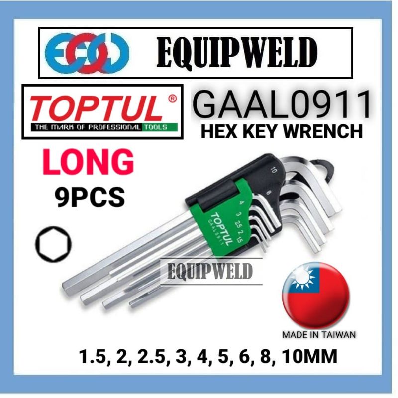 TOPTUL GAAL0911 LONG TYPE HEX KEY WRENCH SET (MADE IN TAIWAN) HEXAGON ...