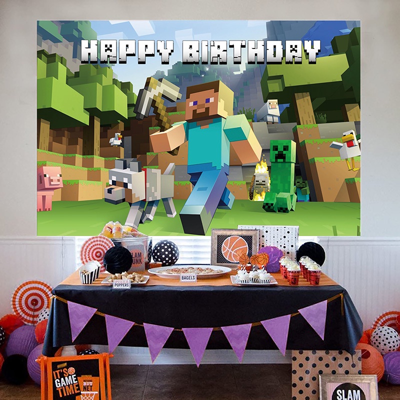 [SG] Minecraft Backdrop Photography Birthday Banner Supplies for Baby ...