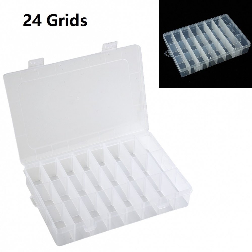 24-Grids Compartments Plastic Storage Box Container Jewelry Bead Craft ...
