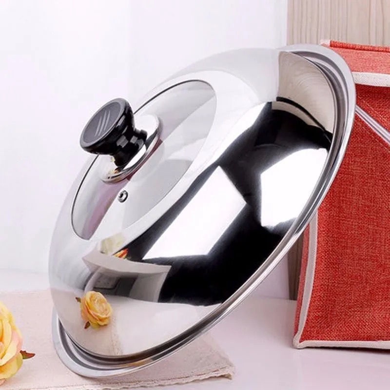 Pot Cover Household Stainless Steel Thickened Tempered Glass Cover Flat ...