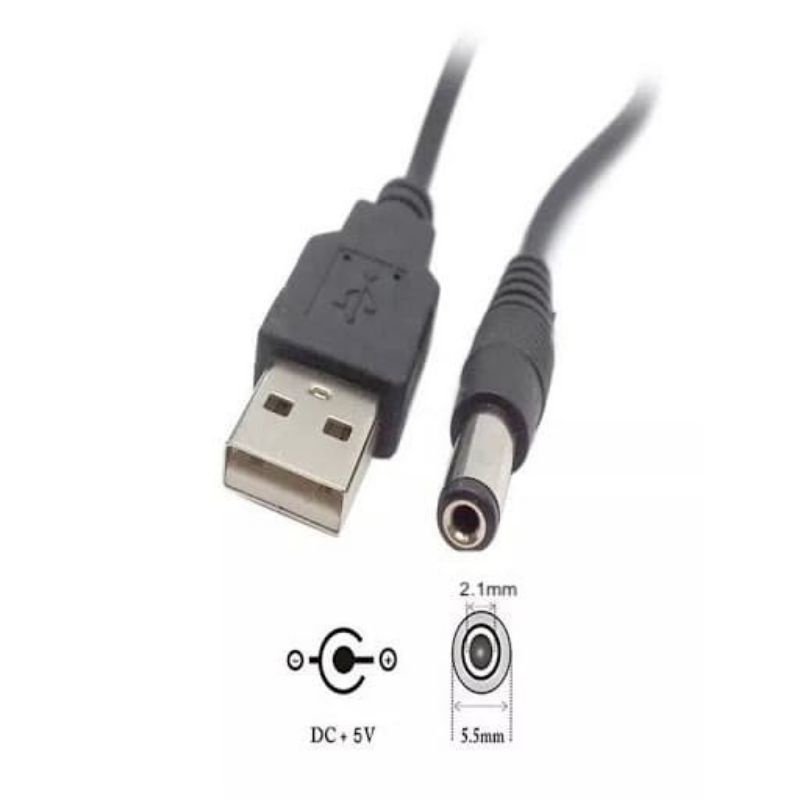 Usb to Round Power cable Usb to jack DC 5v 5 Volt DC Power Cable 2.1mm ...