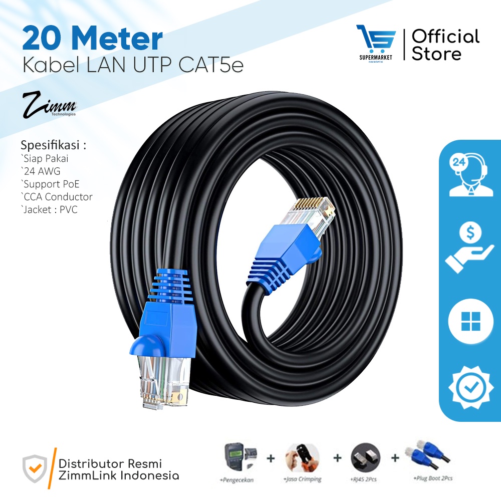 Utp Cat 5e Indoor CCA Lan Cable Ready to Use 20 Meters | Shopee Singapore