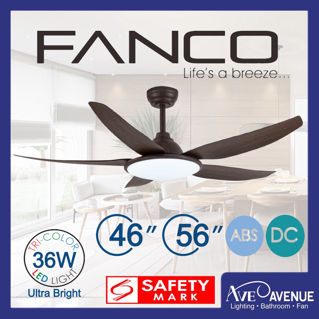 Fanco Tributo DC Motor 5 Blade Ceiling Fan w 3 Tone Ultra Bright LED n ...