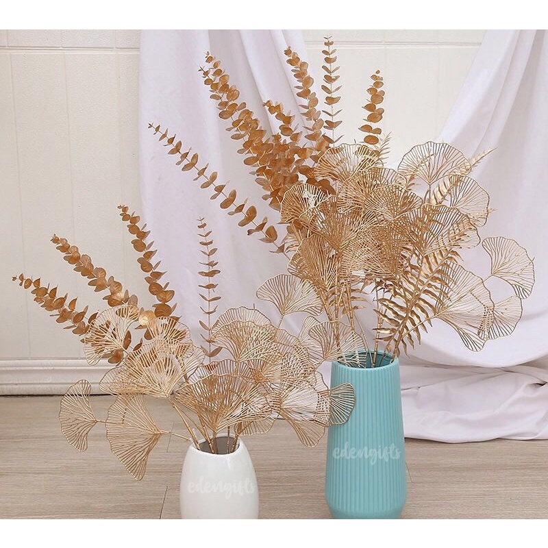 Gold eucalyptus, Golden metallic plants, leaves, Artificial plastic ...