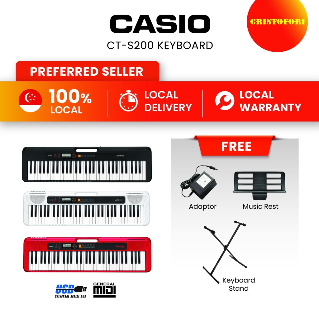 CASIO CT-S200 Casiotone Portable Keyboard [FREE: X-stand] (Assorted ...