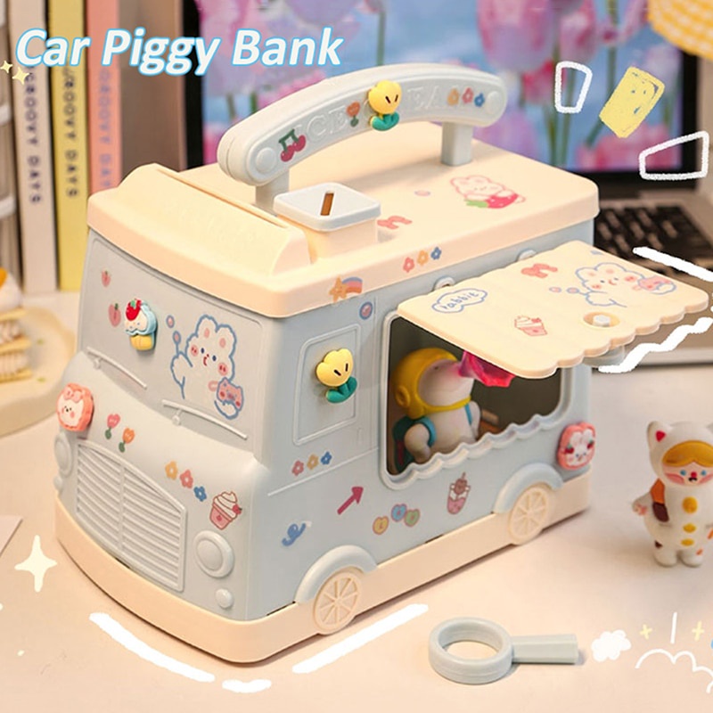Cute House Car Money Box With Sticker Kawaii Piggy Bank For Kids Adults ...