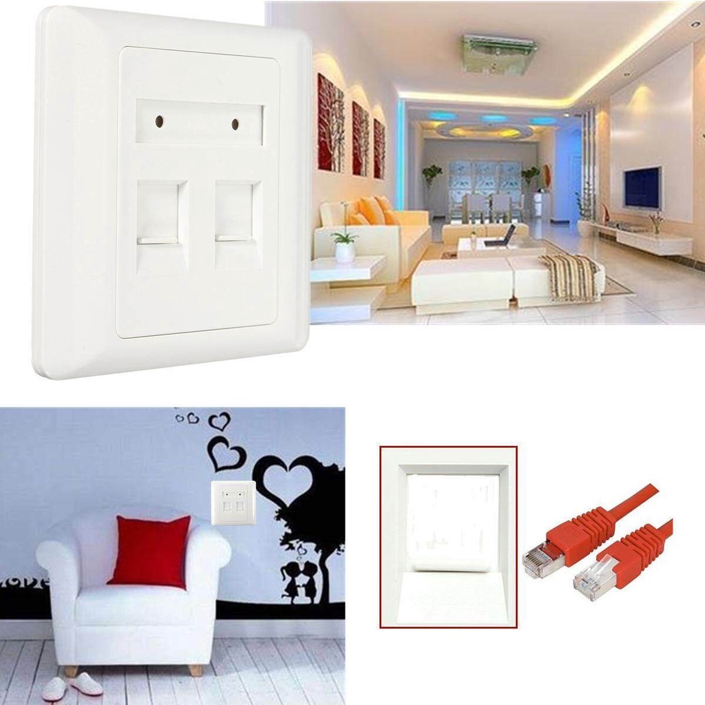 RJ45 CAT6 Wall Face Plate Ethernet Network Socket 2 port Square ...