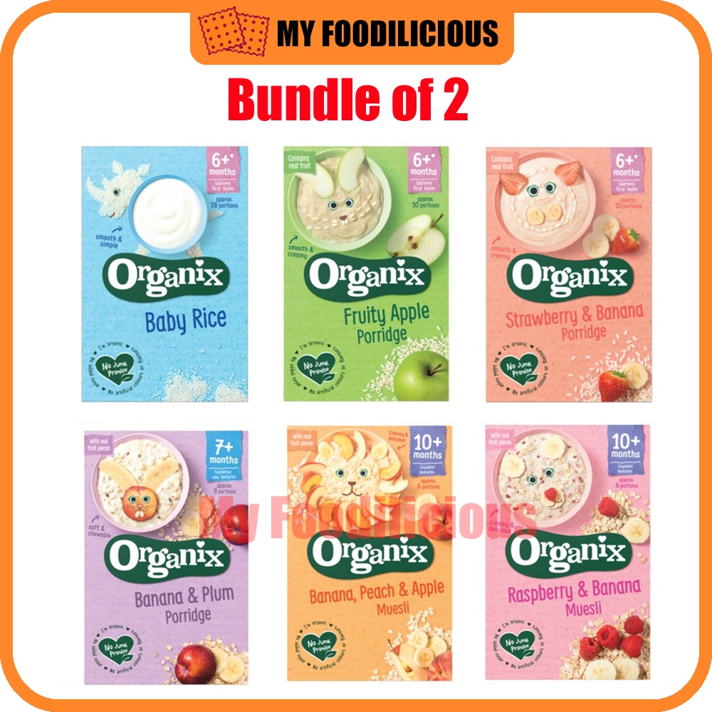 Organix Cereal Baby Rice/ FruityApple/ StrawbBanana/Bna&Plum/Raspb.&Bna ...