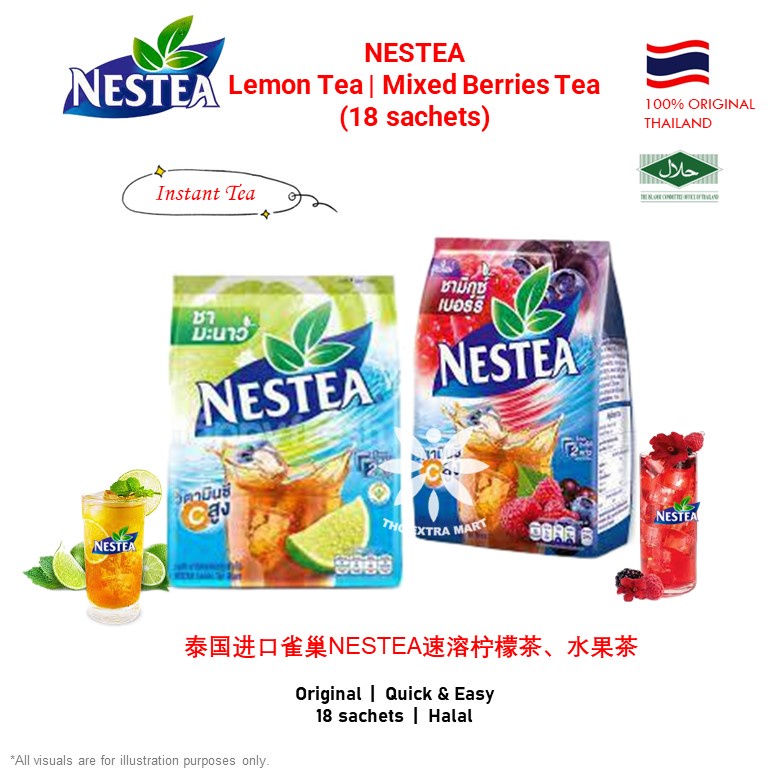 HALAL Nestea Instant Lemon Tea | Instant Mixed Berries Tea (18 sachets ...