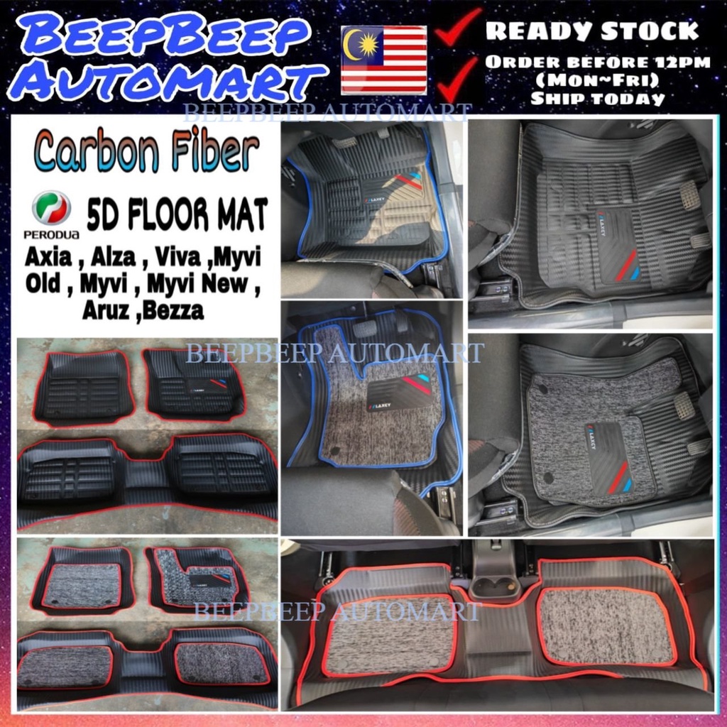 (NEW) 5D Carbon Carpet Karpet Car Mats Perodua Myvi Alza Axia Bezza ...