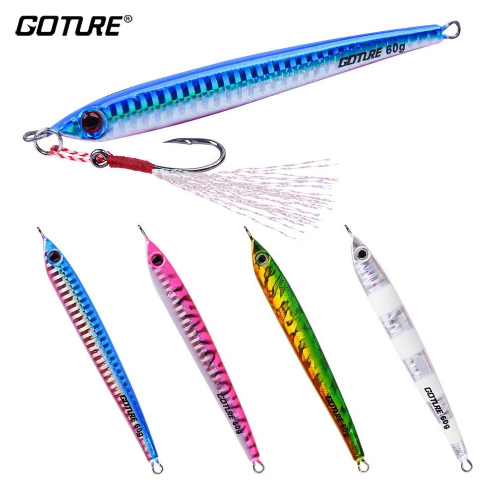 Goture Jig Fishing Lure 60g 80g Luminous With Sharp Hooks Metal Hard Artificial Spoon Bait Deep ...