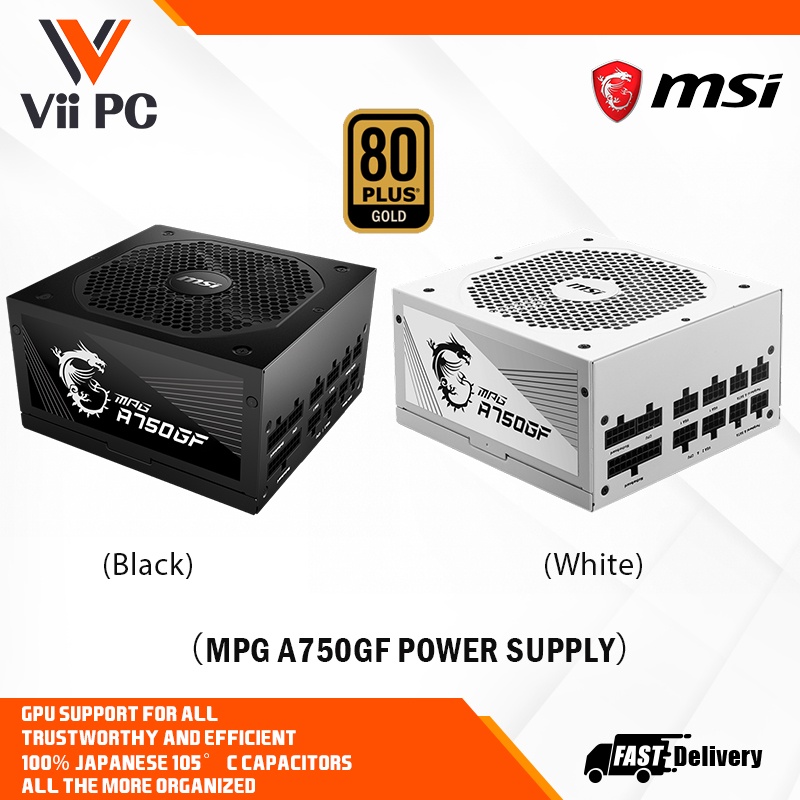 MSI MPG A750GF 750W/80Plus Gold/Full Modular/Flat Cables/100% Jap Capacitors/10yrs Warranty PSU ...