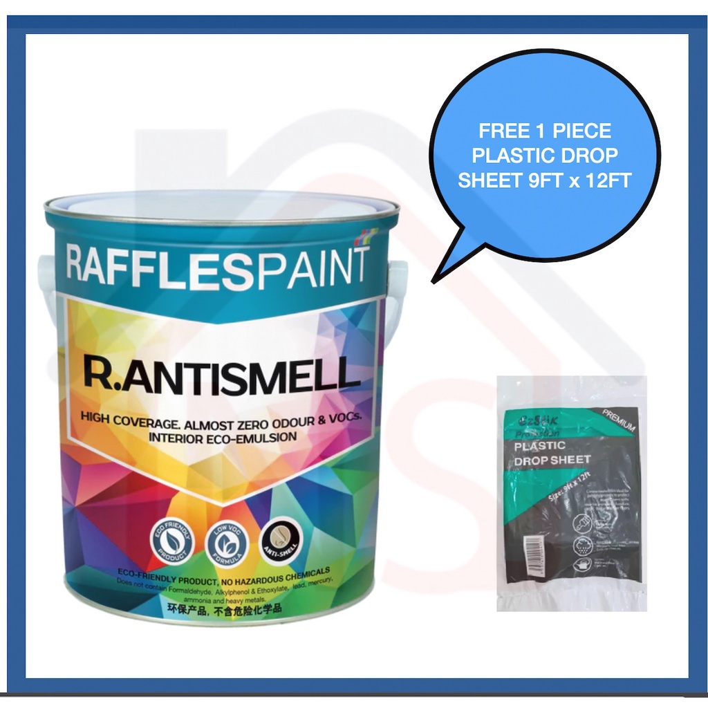 RAFFLES PAINT R.Antismell Matt White Interior Wall Paint 5L (FREE 1 PC ...