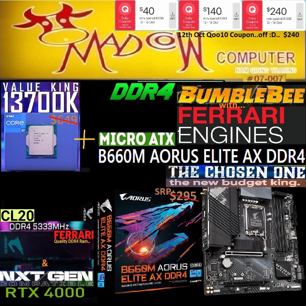 Intel Core i7-13700K 13th Gen 16-Core/24T 5.4GHz + Gigabyte B660M AORUS ...