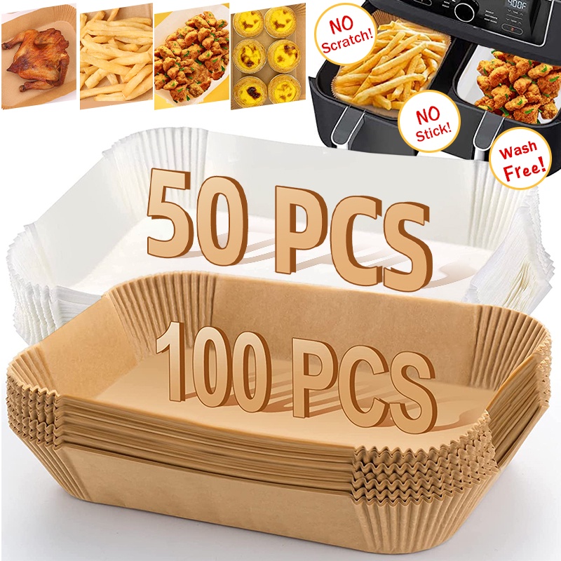 50PCS Rectangular double pot air frying pan paper special paper oil ...