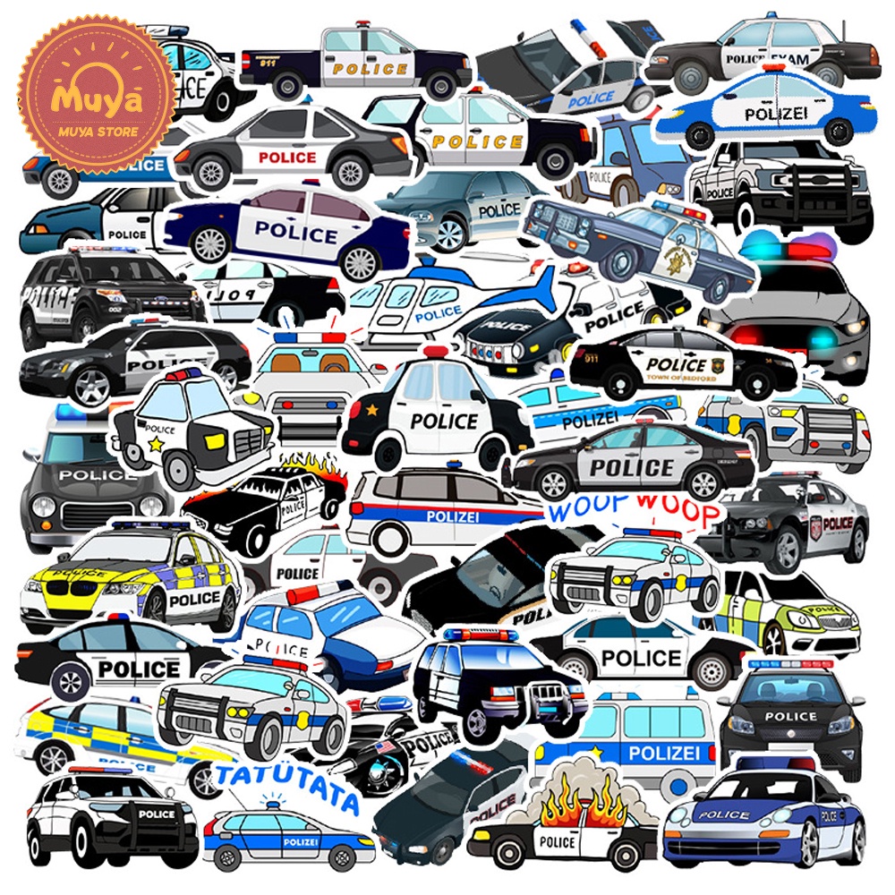 MUYA 50pcs Police Car Stickers Waterproof Vehicle Vinyl Stickers for ...