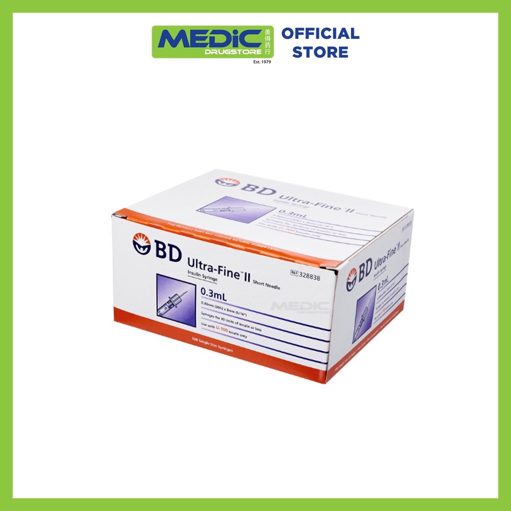 BD Ultra-Fine II Short Needle Insulin Syringe 0.3mL 0.30mm REF 328838 ...