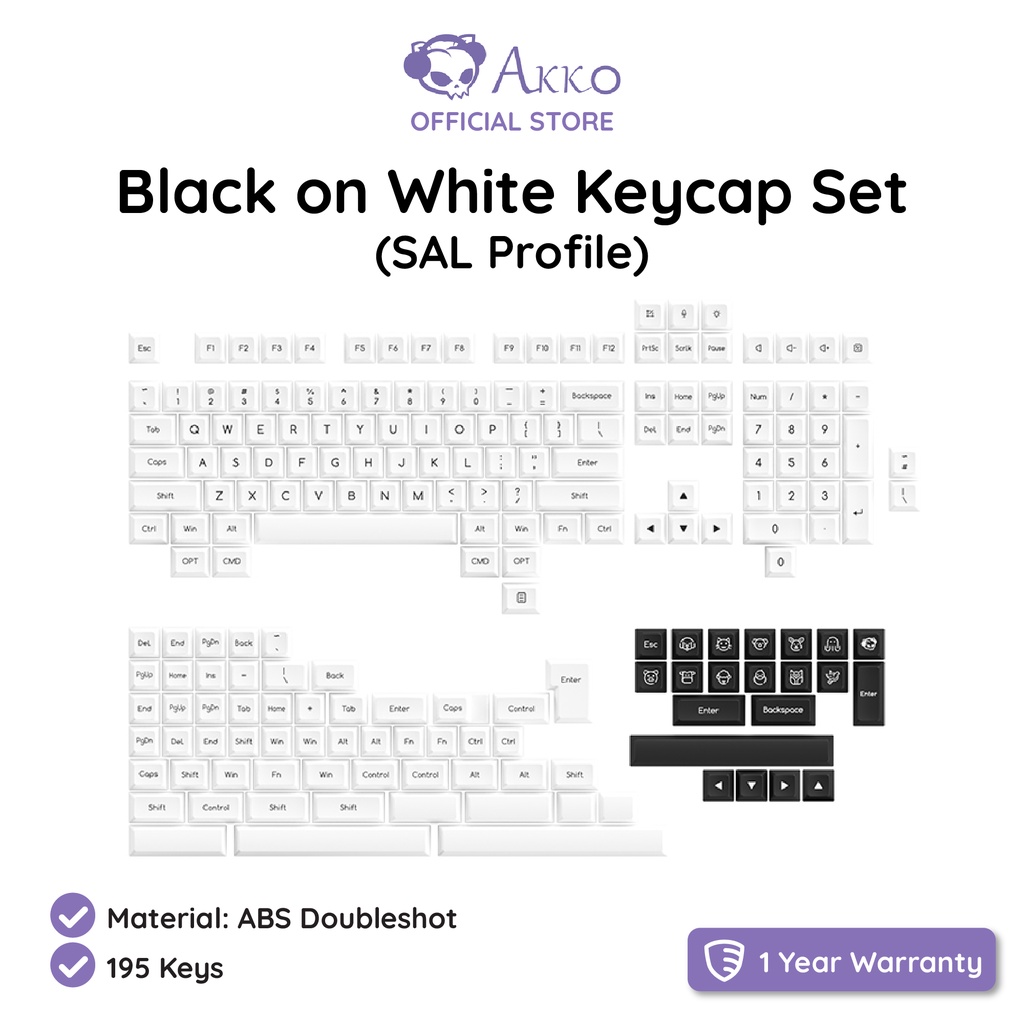 AKKO Keycap - SAL Profile - Black on White (195pcs ABS) | Shopee Singapore