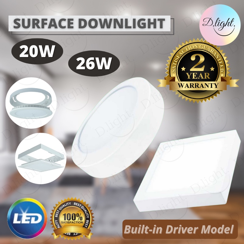 LED SURFACE DOWNLIGHT 6'' 8'' 20W 26W ROUND SQUARE WHITE FRAME PANEL ...