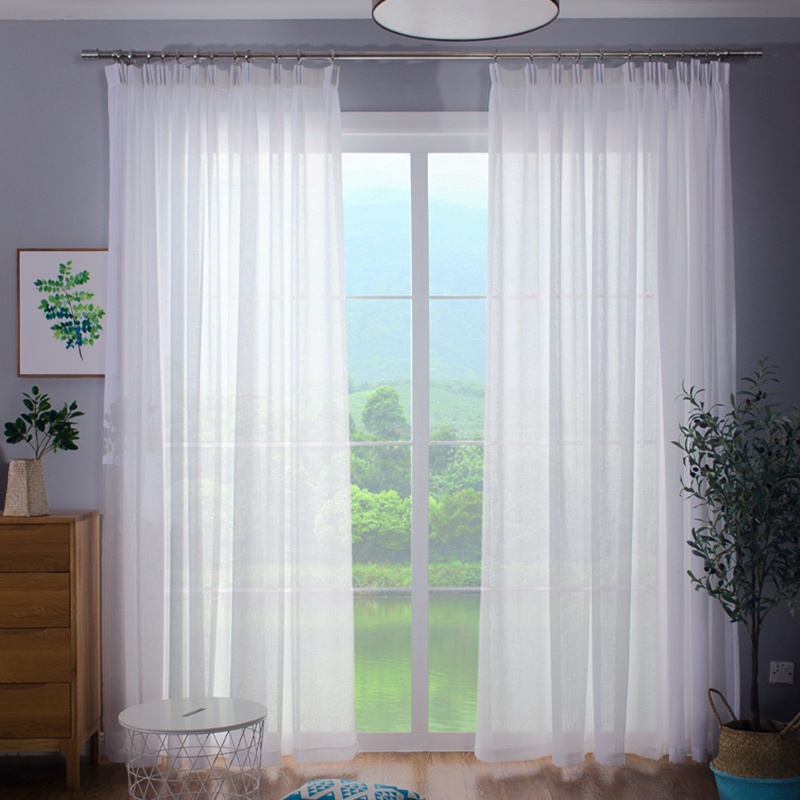 Solid Color Sheer Curtain for Sliding Door Faux Linen Textured ...