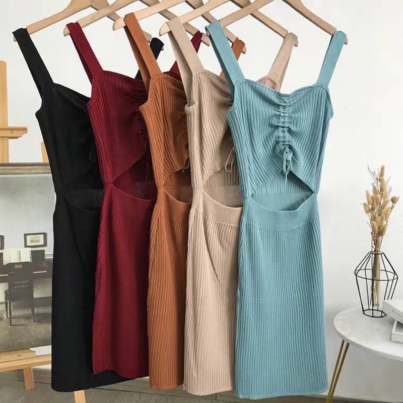 [SG READY STOCK] 0282 Black Straps Front Drawstring Cut Out One Piece ...