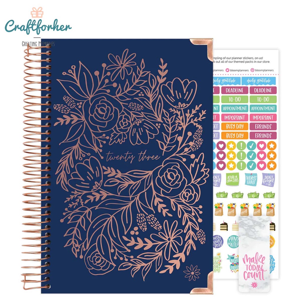 2023 Hard Cover Planner, Navy Embroidery Planner, Bloom Daily Hard ...