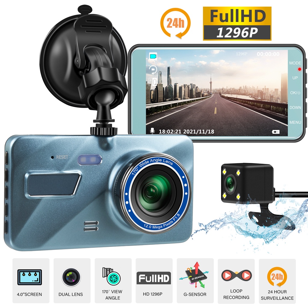 24H Dash Cam Black Box in Car DVR Camera Video Recorder Rear View Dual ...