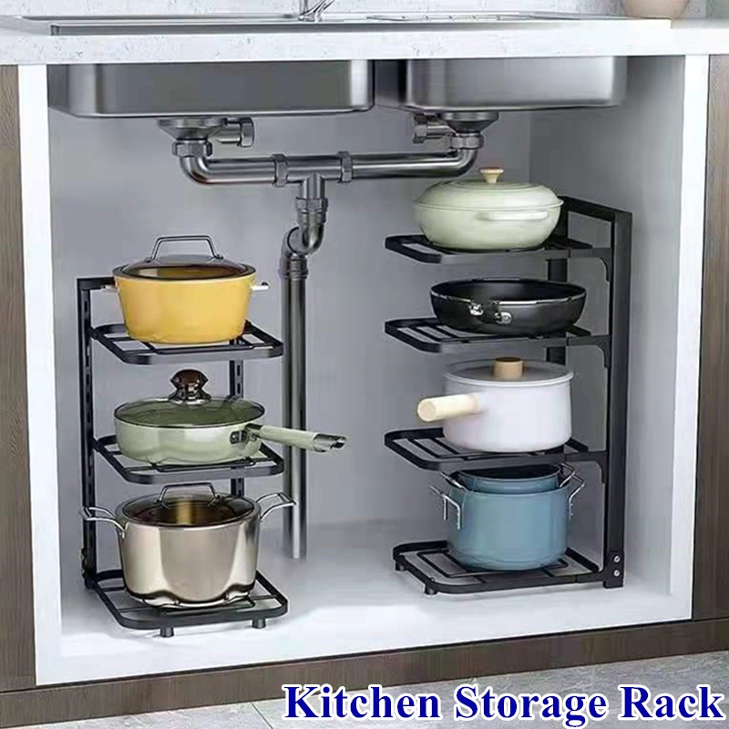 Kitchen Pot Storage Rack Multi-functional Adjustable Height Stainless ...