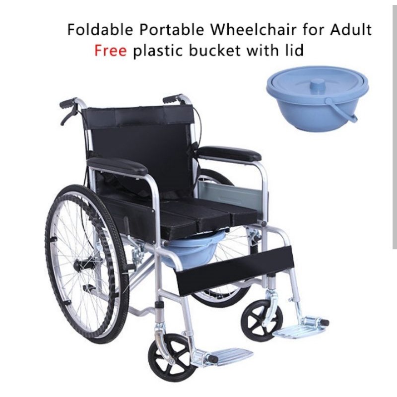 Foldable Portable Commode Wheelchair With Plastic Bucket and Lid ...