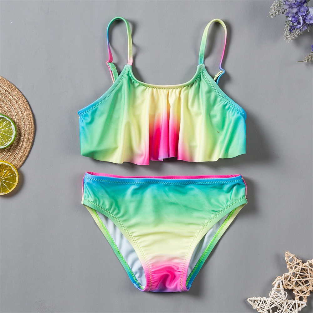 children swimwear 6-16years girls bathing suit rainbow ruffle design ...