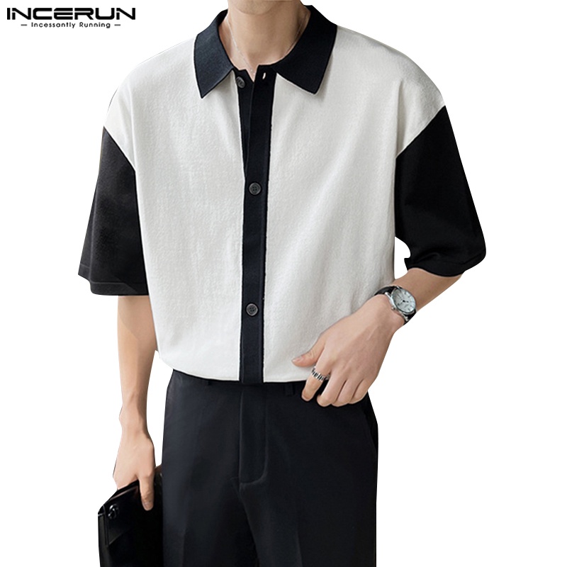 INCERUN Mens Fashion Patchwork Loose Button Up Short Sleeve Shirts ...