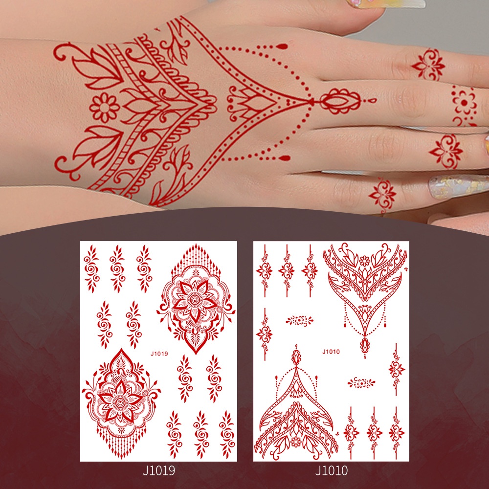 Hand Back Indian Henna Temporary Tattoo Sticker Vermilion Lace Tattoo ...