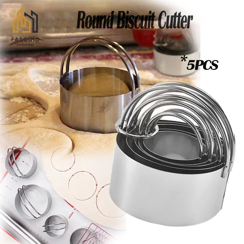 【SG】5PCS Stainless Steel Round Biscuit Cutter Portable Cookie Cutter ...