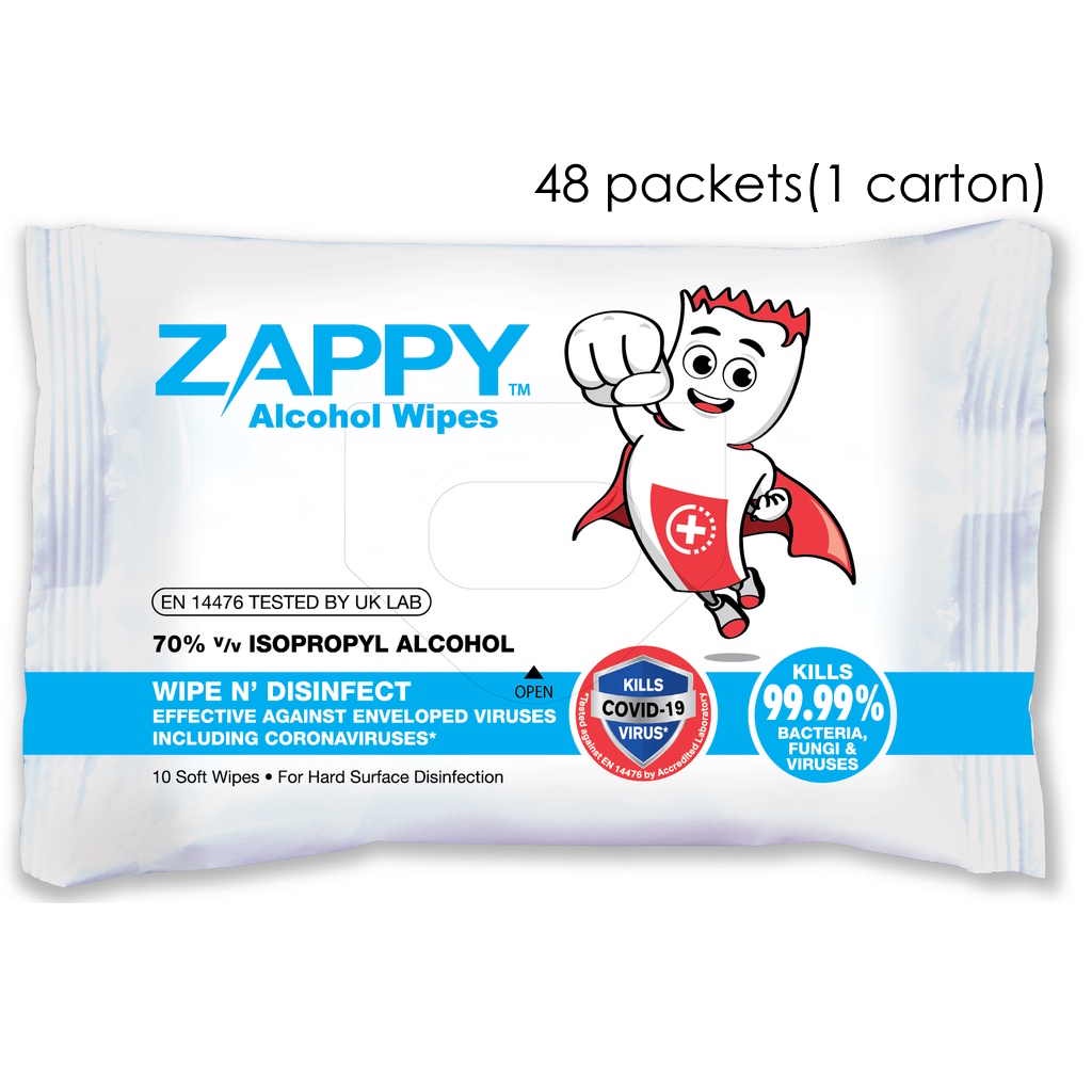 Zappy Alcohol Wipes Resealable 10 Sheets x 6 Packets, IPA 70% Wet Wipes ...